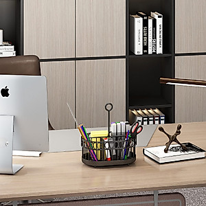 GILLAS Utensil Caddy, Cutlery Silverware Organizer For Forks, Spoons, Knives, Napkins And Desk Supplies, Storage Basket With 4 Compartments (Black)