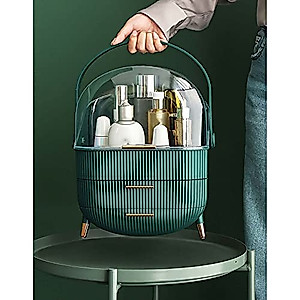 TUOZHE Jewellery Box, Storage Box Large Capacity Waterproof and Dustproof Vanity Box Bathroom Desktop Skin Care Storage Drawer (Color : Green)
