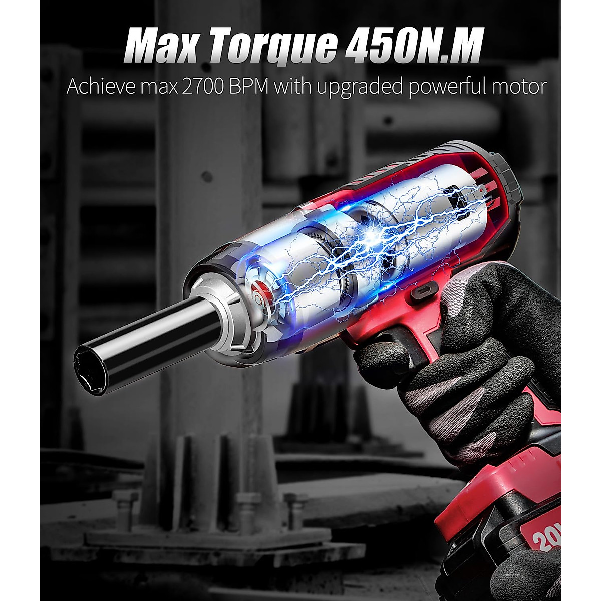 AVID POWER Cordless Impact Wrench, 1/2 Impact Gun w/Max Torque 330 ft lbs (450N.m) (Light Red)