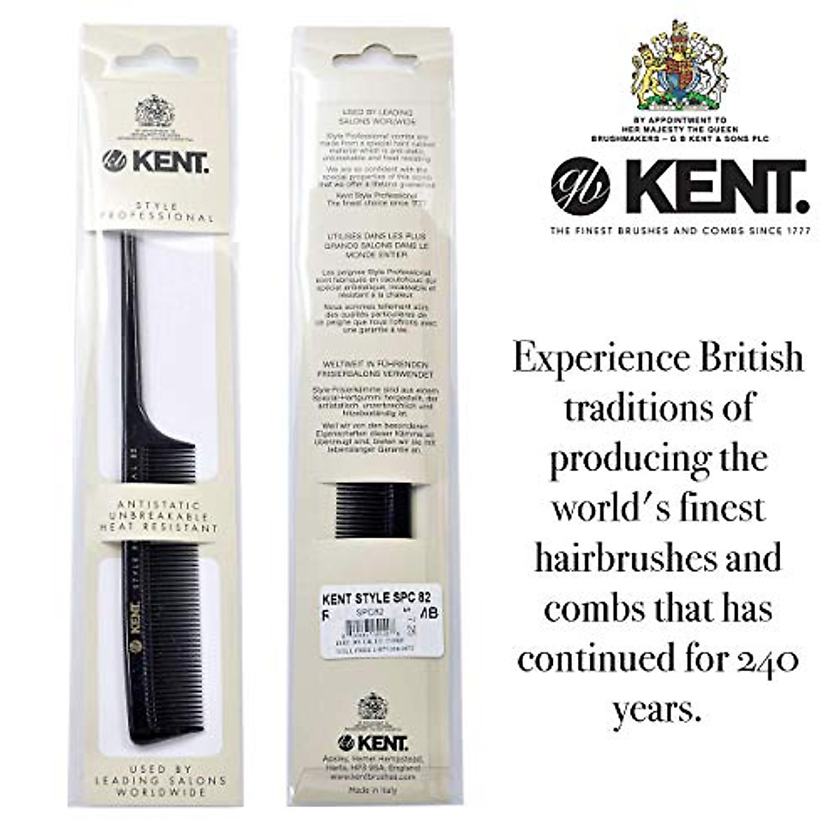 Kent SPC82 Salon-Style Dressing Cutting Comb with Fine Teeth - Tail Comb Professional Barber Haircut Comb for Styling and Teasing for All Hair Types - Kent Quality Handmade Barber Supplies