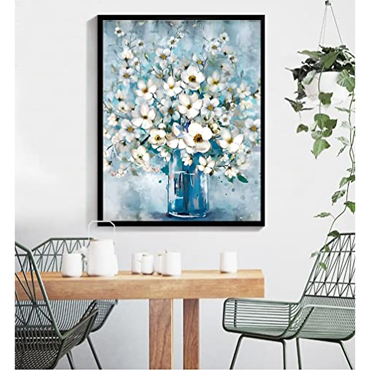 BOMUVI Paint by Numbers for Adults Beginner Paint by Numbers for Adults Flower DIY Paint by Number Kits Acrylic Painting White Flower Paint by Number Kits on Canvas Home Decor Gift for Adults 16x20 In