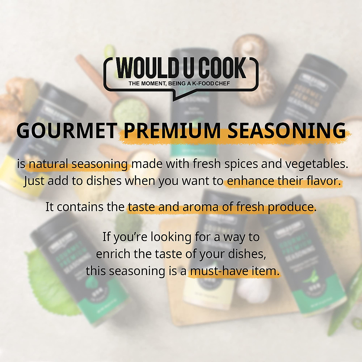 WOULD U COOK GOURMET PREMIUM SEASONING Scallion Granules (54g/1.90oz), Taste of Korea, Vegan, Magic Powder, Green Onion