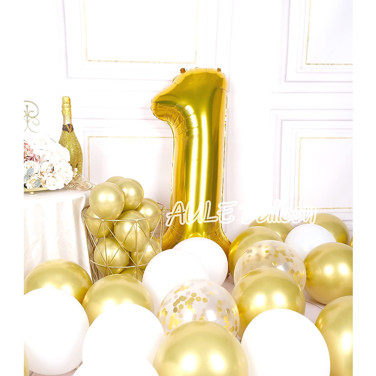 AULE 40 Inch Big Gold 1 Balloon Number Large Foil Helium Number Balloons 0-9 Jumbo Giant Happy 1st Birthday Party Decorations for Boy or Girl Huge Mylar Anniversary Party Supplies