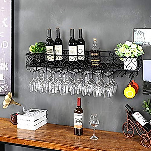 European Hanging Red Wine Glass Rack Upside Down Wine Rack Bar Wrought Iron Goblet Rack Creative Wine Cabinet Decoration Hanger J1029, PIBM, Black, 100 * 25cm