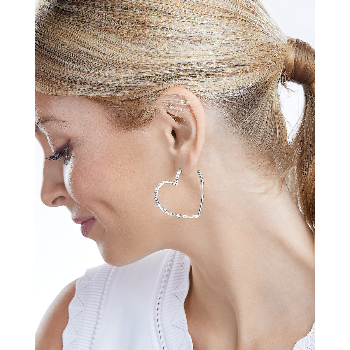 MILLA Heart Hoop Earrings - Silver & Gold Heart Earrings For Women, Ideal Gifts for Girlfriend or Cute Valentines Day Gifts For Her (Sterling Silver Plated)