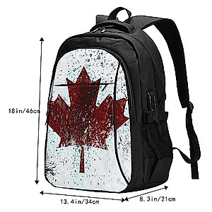 BAFAFA Retro Canada Flag Printed Backpack Laptop Bookbag With USB Charger Daypack For Travel Business