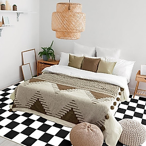 Terrug Black and White Checkered Rug for Living Room Bedroom, 5x7 Soft Washable Area Rug with Non Slip, Low Pile Stain Resistance Carpet for Kids Room Entryway Kitchen Dorm