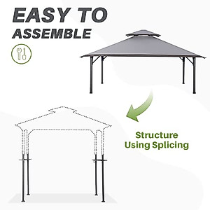 Easylee 8' x 5' Grill Gazebo for Outdoor BBQ, Steel Frame Gazebo with LED Lights and Hook, Double Tiered Barbecue Canopy Tent (Dark Grey)