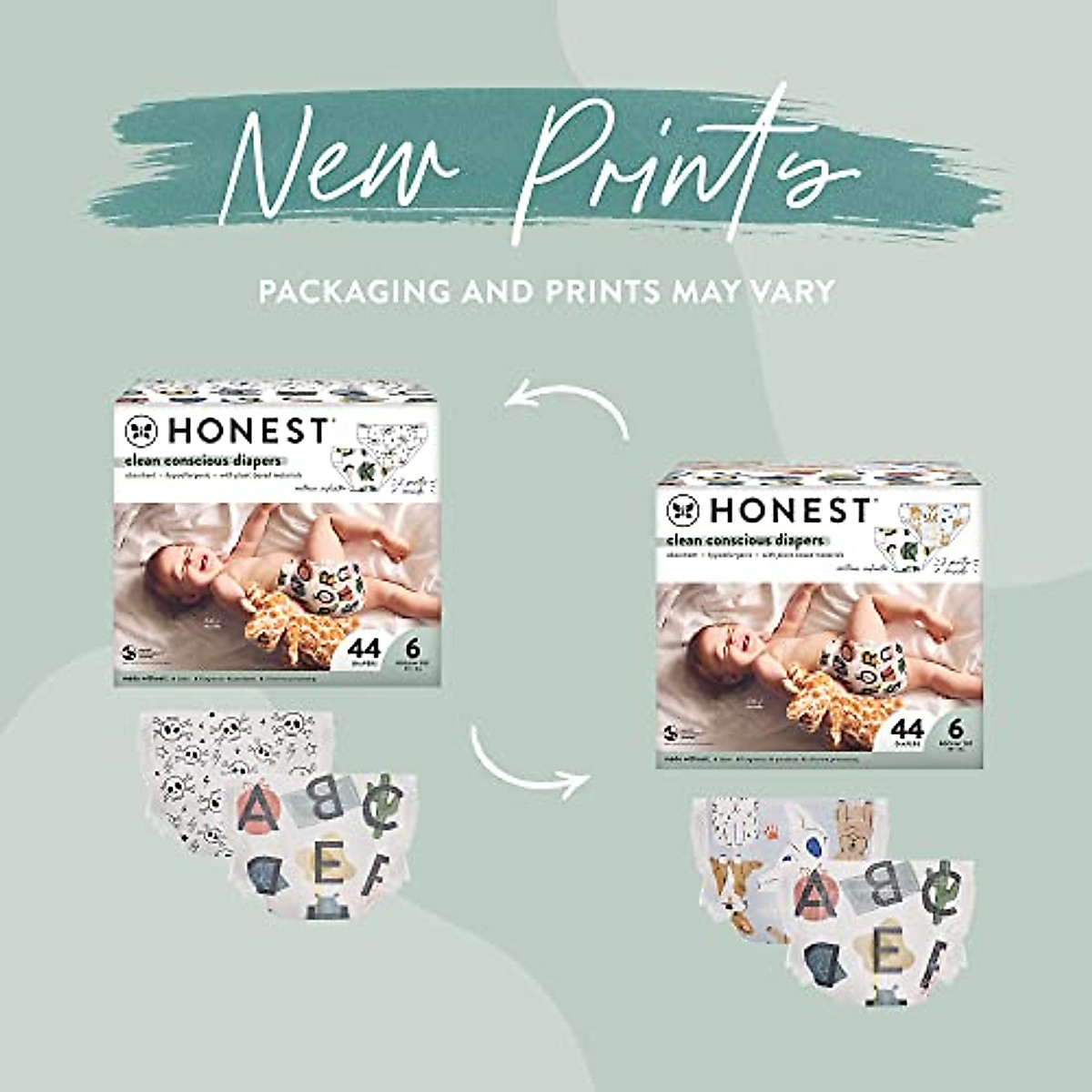 The Honest Company Clean Conscious Diapers | Plant-Based, Sustainable | All The Letters + It's a Pawty | Super Club Box, Size 6 (35+ lbs), 88 Count