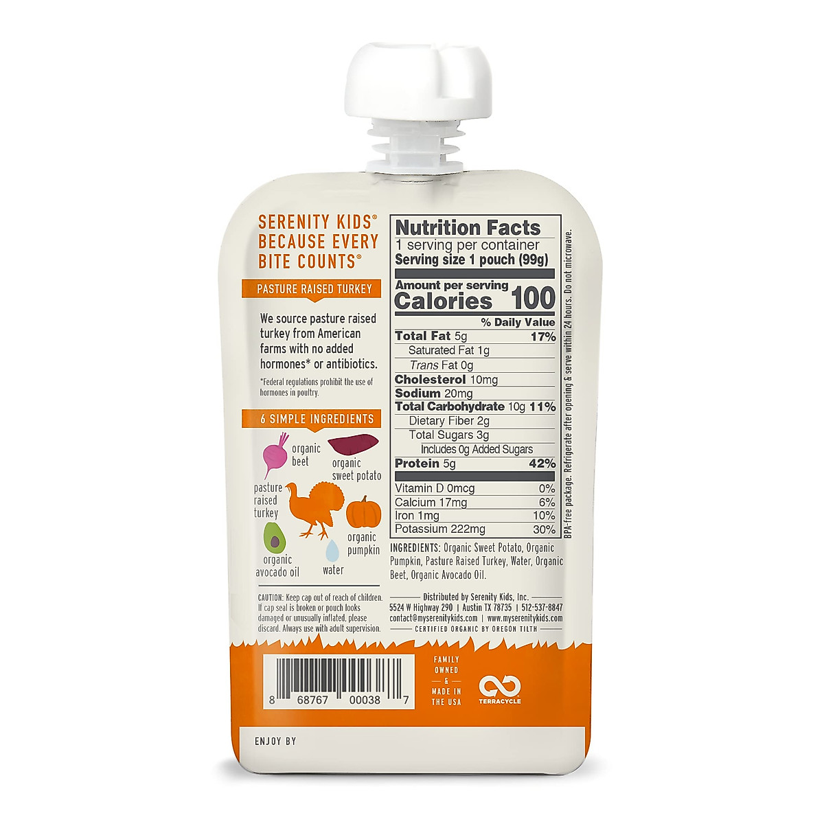 Serenity Kids 6+ Months Turkey Lover Baby Food Pouch Bundle | 6 Each of Pasture Raised Turkey, Turkey & Rosemary and Turkey Bolognese Pouches (18 Count)