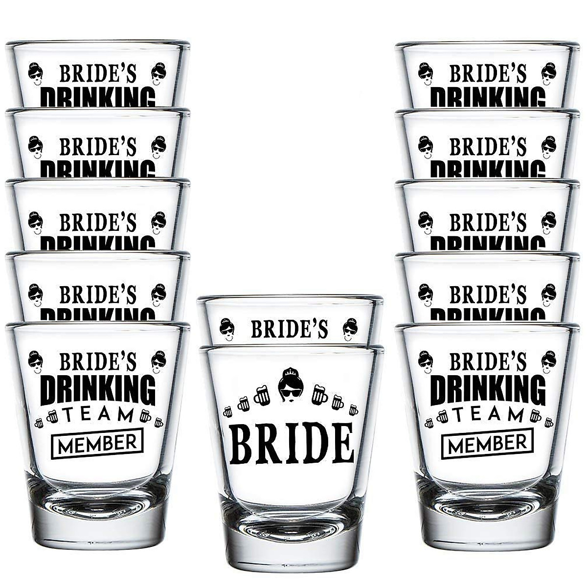 shop4ever Bride and Bride's Drinking Team Member Glass Shot Glasses Wedding Bachelorette Party Shot Glasses (12 Pack)