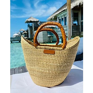 Summer Tote Basket Bag Market Basket African Basket Bag African U Shopper Bolga Basket Real Leather Handles