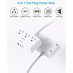 Black Power Strip Surge Protector and 6Ft Ultra Thin Flat Extension Cord
