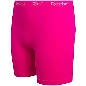 Reebok Girls' Boyshorts Underwear - 8 Pack Soft Seamless Long Leg Boy Shorts - Playground Shorts for Girls (6-16), Size 12-14, Black/Aqua/Hot Pink/Multi Stripes