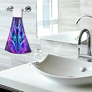 Alaza Wolf in A Galaxy Hanging Kitchen Hand Towels with Loop Super Absorbent Hand Towels Machine Washable 2 Piece Sets