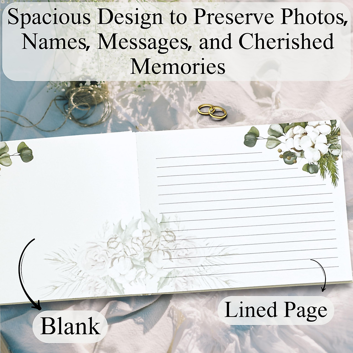 EBEGEE Wedding Guest Book for Wedding Reception, Elegant 9 x 7inch Baby Shower Guest Book with Polaroid Photo Pages and Registy Pages, Gold Foil Lettering Linen Cover, Perfect for Any Celebration