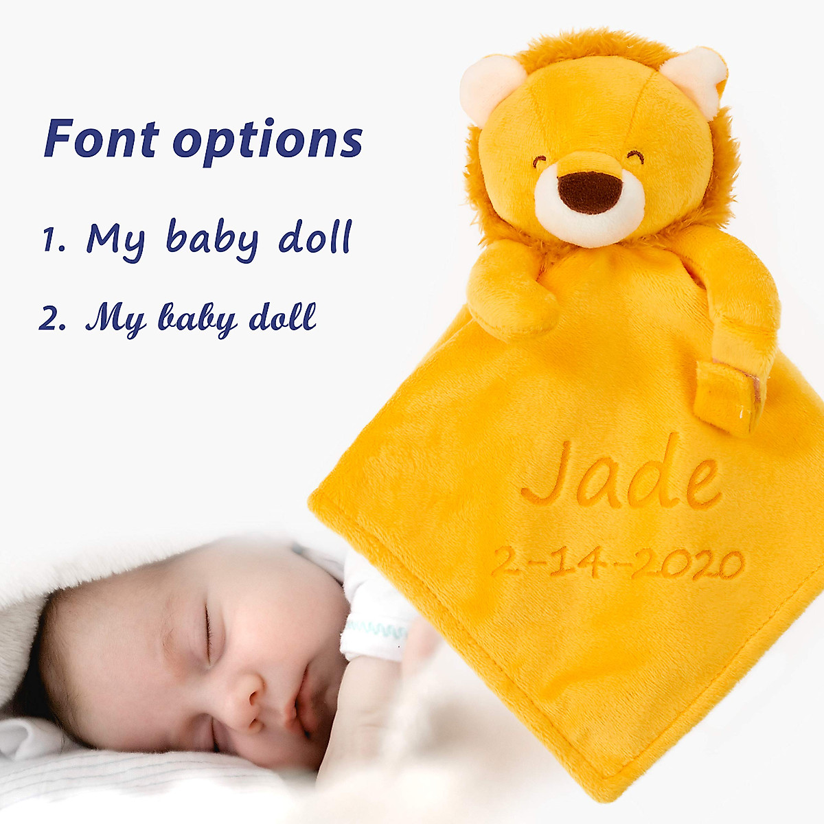12 Inches Personalized Lion Lovey Soft Security Blanket with Custom Name Gift for Baby