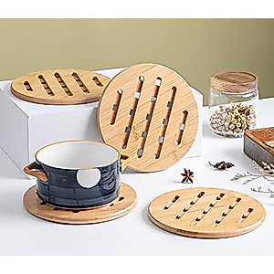 Lawei Set of 8 Bamboo Trivets - Bamboo Hot Pads Trivet with Non-Slip Pads Heat Resistant Pads, for Hot Dishes Pot Bowl