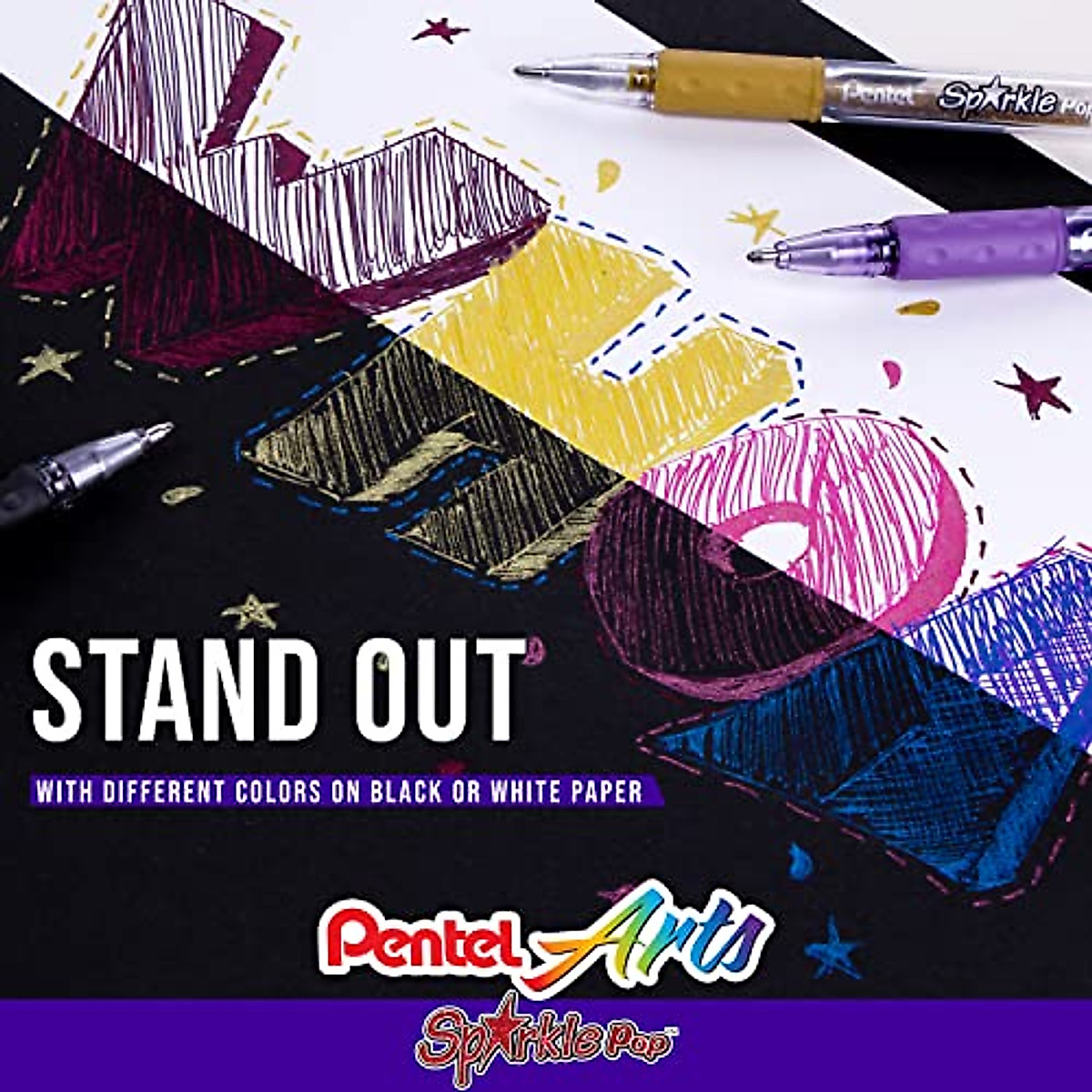 Pentel Sparkle Pop Metallic Gel Pen, (1.0mm) Bold Line, Black/Red Ink - K91-DA