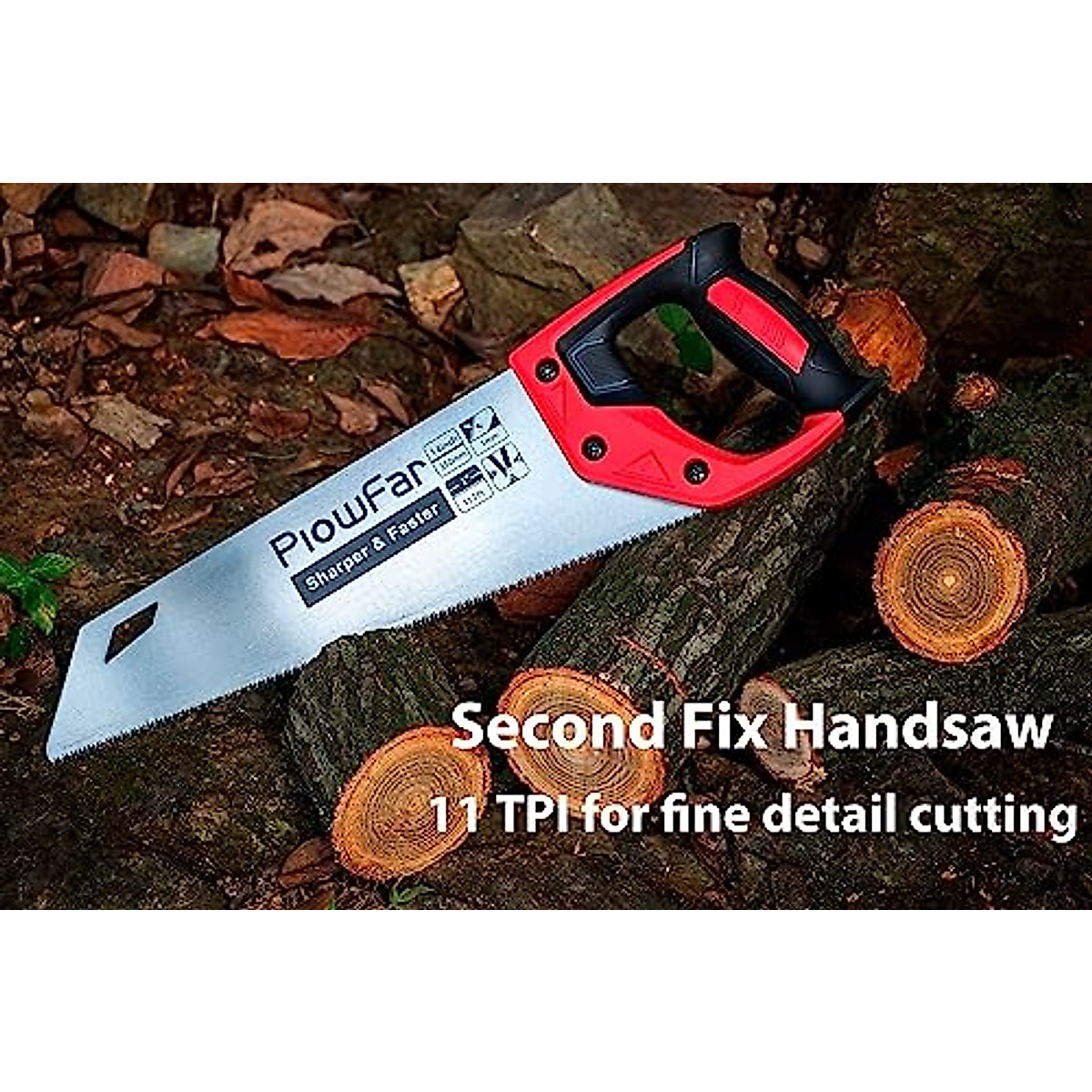 Plowfar 14 inch Hand Saw 11TPI Pro Fine Cut for Wood, Plastic Pipes, Drywall, Trees Trimming & Pruning, Sharp Manual Saw for Woodworking, Red