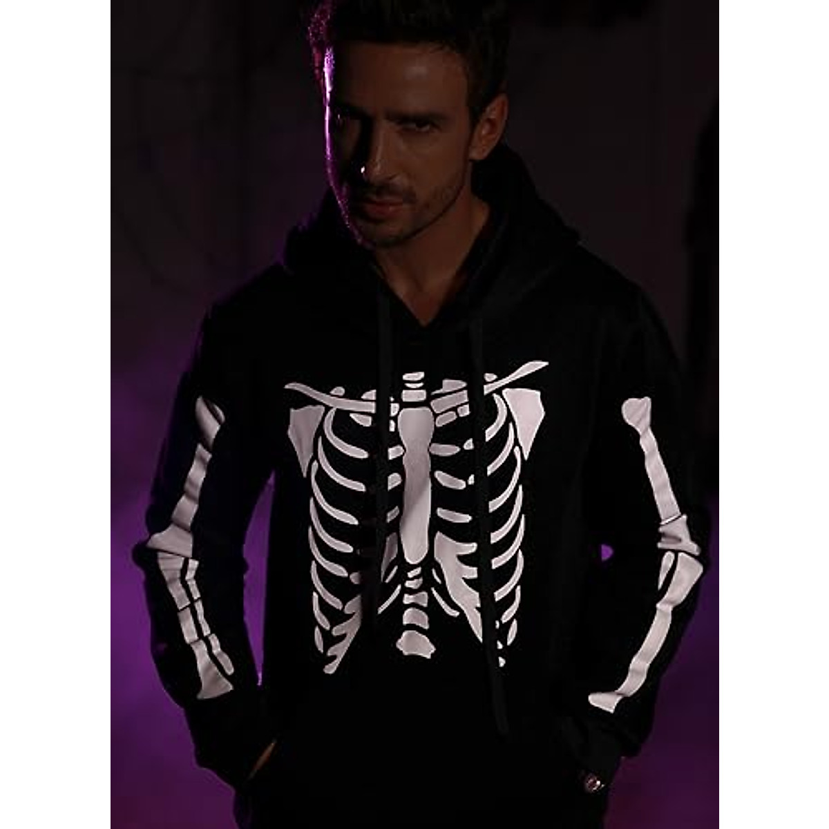 Arvilhill Men's Halloween Skeleton Black Pullover Party Costume Funny Hoodies Casual Sweatshirt M
