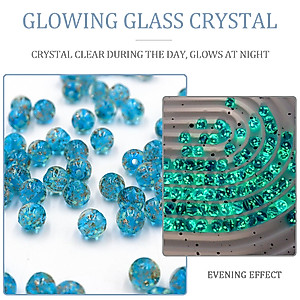 100Pcs Luminous Glass Beads Sky Blue 8mm Round Beads Glow Crystal Loose Beads with Rope for DIY Craft Bracelet Jewelry