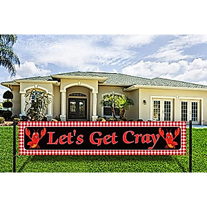 Nepnuser Crawfish Party Decorations Let's Get Cray Fence Banner Lobster Boil Themed Birthday Party Supply Front Yard Garden Sign