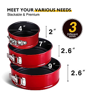 Springform Pan set, Nonstick Leakproof 3 Pcs(4"/7"/9") Cake Pan Bakeware Cheesecake Pan with 3 PcsIcing Spatula, Baking Pan, Round Cake Pans, Cake Decorating Kit, Baking Supplies, Cake Mold-Red