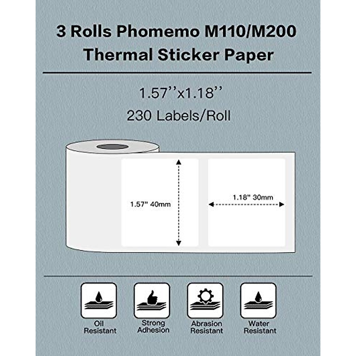 Phomemo M110 Bluetooth Label Maker with 3 Rolls 1.57"x1.18"(40x30mm) Thermal Labels- Thermal Label Maker Printer Apply to Labeling, Office, Cable, Retail, Barcode, Compatible with Android & iOS