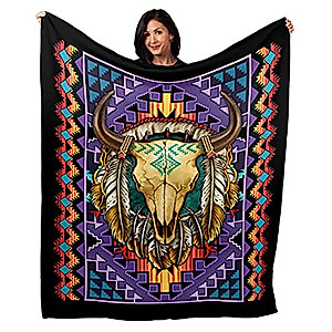 Leather Supreme Native American Buffalo Skull 50x60 Soft and Plush Minky Polyester Throw Blanket