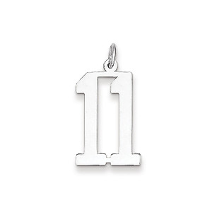 Solid 925 Sterling Silver Small Elongated Number 11 Charm Pendant