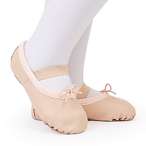 Toddler Ballet Shoes Baby Ballet Slippers Leather Full Sole Girls Kids Dance Ballerina Shoes(Beige/4.5 Toddler)