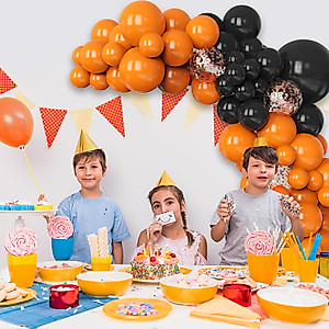 Orange and Black Balloons Arch Kit Garland, 130 pcs Black Orange Halloween Balloons Arch kit, Orange Black Rose Gold Confetti Balloons for Halloween Party Decorations