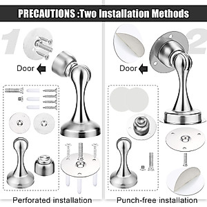 12 Pieces Magnetic Door Stoppers Magnetic Door Stops Stainless Steel Door Catch Door Holder No Drilling with Double Sided Adhesive Tape Screws for Stronger Wall Floor Mount