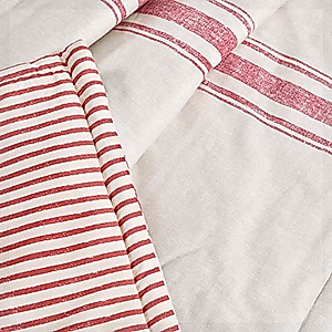 Lush Decor Farmhouse Stripe Throw - Reversible Ticking Pinstripe Design Blanket, 50" x 60", Red