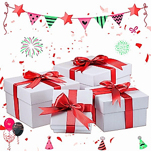 Marspark 4 Pcs Valentine‘s Day Nesting Gift Boxes with Lids Mixed Size Square Nested Boxes Stackable Gift Boxes Present Wrap Gift Box with Ribbon Gift Card for Presents Birthday Party Favor(White Box)