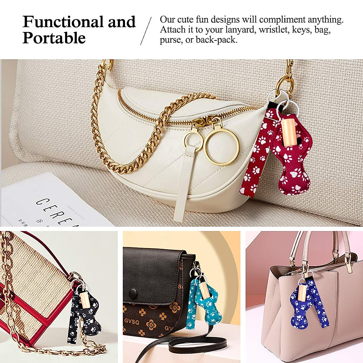 6 pcs Chapstick Holder Keychains with 6 pcs Neoprene Wristlet Keychain Lanyards, Vibrant Colors Lip Balm Keychain Holder, Chapstick Keyring Holder Portable Lipstick Holder Keychains (C 6 pairs)