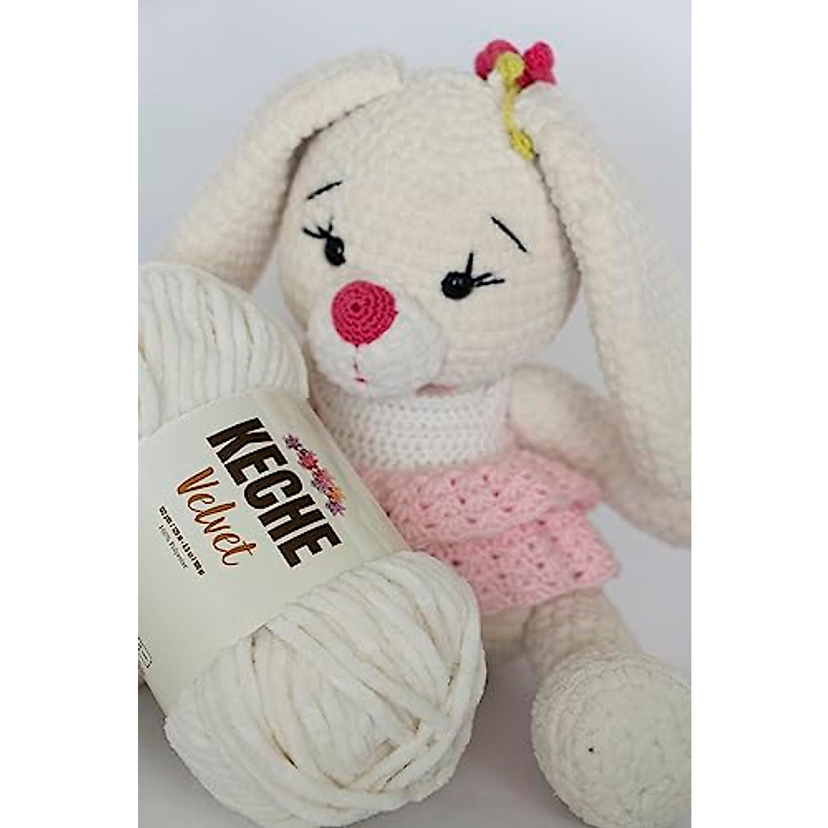 Keche Velvet Yarn for Crocheting, Soft Chenille Bulky Baby Blanket Amigurumi Yarn 100 gr (132 yds) - Baby Pink