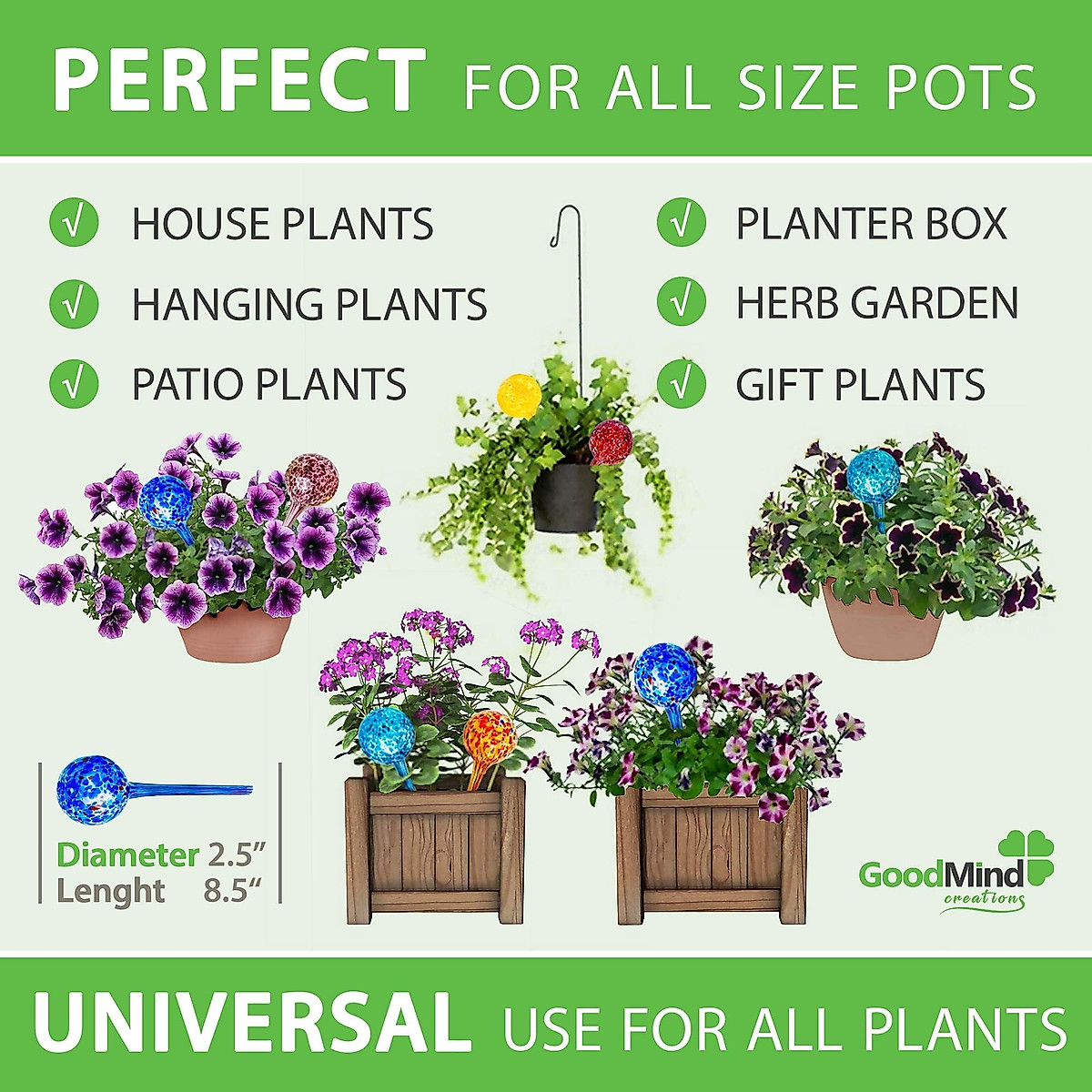 Large Plant Watering Globes, Outdoor Indoor Watering Devices, Aqua Globes, Glass Self Watering Globes, Water Globe, Water Plant Stakes, Spikes, Water Bulbs, Water Balls, Watering Bulb