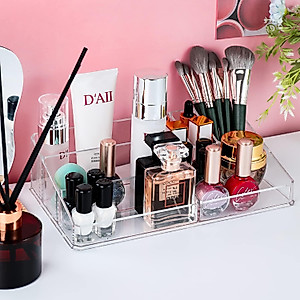 Sooyee Clear Makeup Organizer,9 Spaces Vanity Organizer Cosmetic Display Cases for Lipstick,Makeup Brushes and Skin Care Products,Plastic Makeup Storage