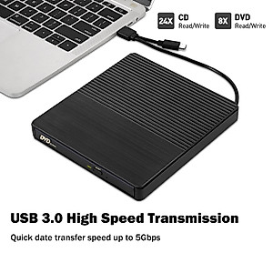 intendvision External CD DVD Drive USB 3.0 Type-C CD-RW DVD-R Combo Burner with SD/TF Slot, 2 USB 2.0 Port for PC Laptop Computer Mac Windows 11/10/8/7