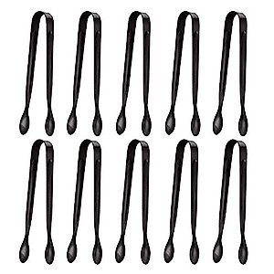 TOUGS Ice Sugar, Stainless Steel Mini Serving Tongs Appetizers Tongs Small Kitchen Tongs for Tea Party Coffee Bar Kitchen,10 Pack, Black