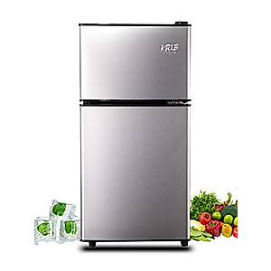 KRIB BLING 3.5 Cu.Ft Refrigerator 2 Door 7 Level Adjustable Thermostat Control Top-Freezer Refrigerator Lock Fresh Energy Saving Silver