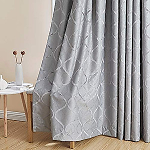 HLC.ME Versailles Lattice Flocked 100% Complete Blackout Thermal Insulated Window Curtain Grommet Panels - Energy Savings & Soundproof, For Living Room & Bedroom, Set of 2 (50 x 84 inches, Light Grey)