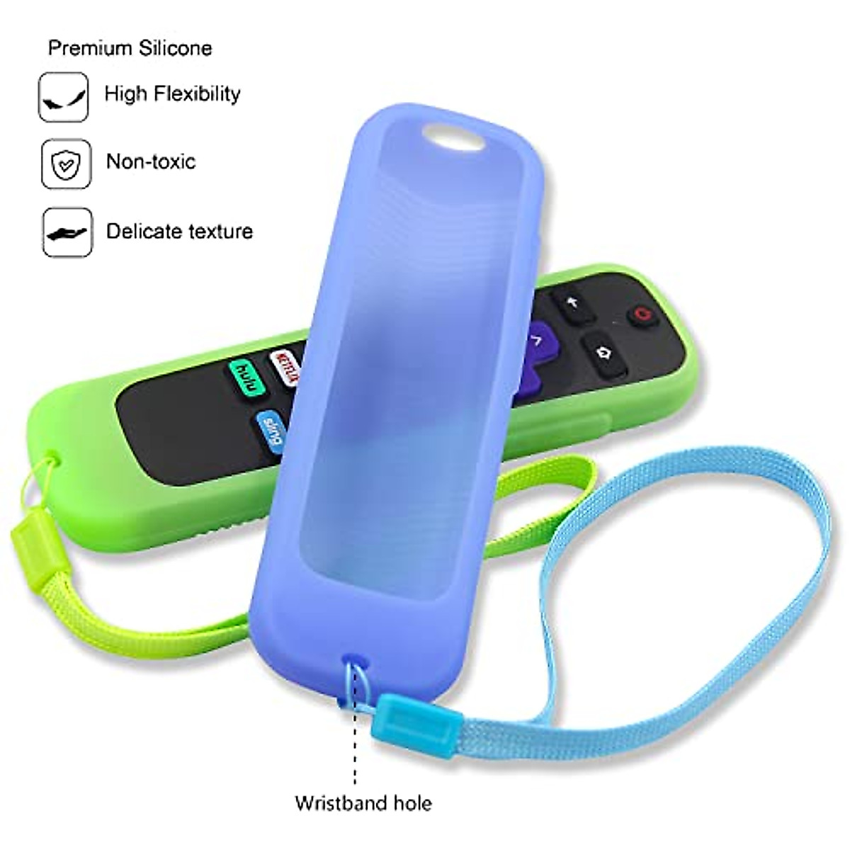 PINOWU [2 Pack Universal Remote Cover (Glow in the dark) Compatible with TCL Roku/Hisense Roku TV remote/Roku Express 4K+ /Roku Streaming Stick 4K / Roku 2 3 4 Remote w/Lanyard (Green and Blue)