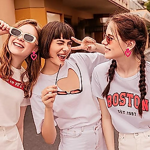 Double Heart Earrings Dangling Heart Drop Earrings For Women & Heart Shaped Sunglasses Set, Chic Outfit Jewelry Fan Gifts (A-Pink Heart Earrings)