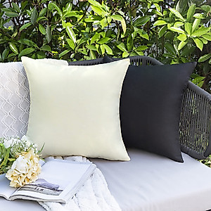 EMEMA Outdoor Waterproof Throw Pillow Covers Water Resistant Garden Chair Decorative Solid Cushion Case for Garden Couch Pet Sofa Home Decoration 20x20 Inches 50x50 cm Black, Pack of 2