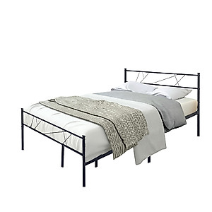 Full Size Metal Platform Bed Frame in for Adult and Children Used in Bedroom or Dormitory with Large Storage Space Under The Bed Black