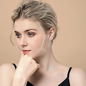 Infinity Dangle Earrings for Wedding - Womens Sterling Silver Open Teardrop Cubic Zirconia Crystal Bridal Earring for Bride Bridesmaids Mother of Bride Rhinestone Drop Earrings for Party Prom