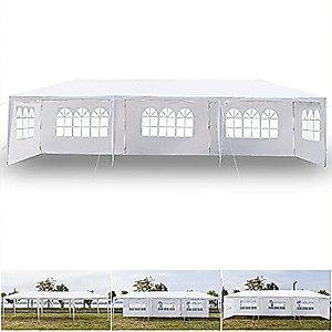 Simply-Me 10' x 30' Outdoor Canopy Tent White Wedding Gazebo Canopy Party Tent Practical Waterproof Tent with Brighter Windows,5 Removable Side Walls